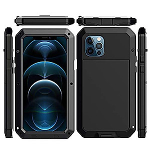 Marrkey iPhone 12 Case, 360 Full Body Protective Cover Heavy Duty Shockproof [Tough Armour] Aluminum Alloy Metal Case with Silicone Built-in Screen Protector for Apple iPhone 12 Pro 6.1 Inch - Black