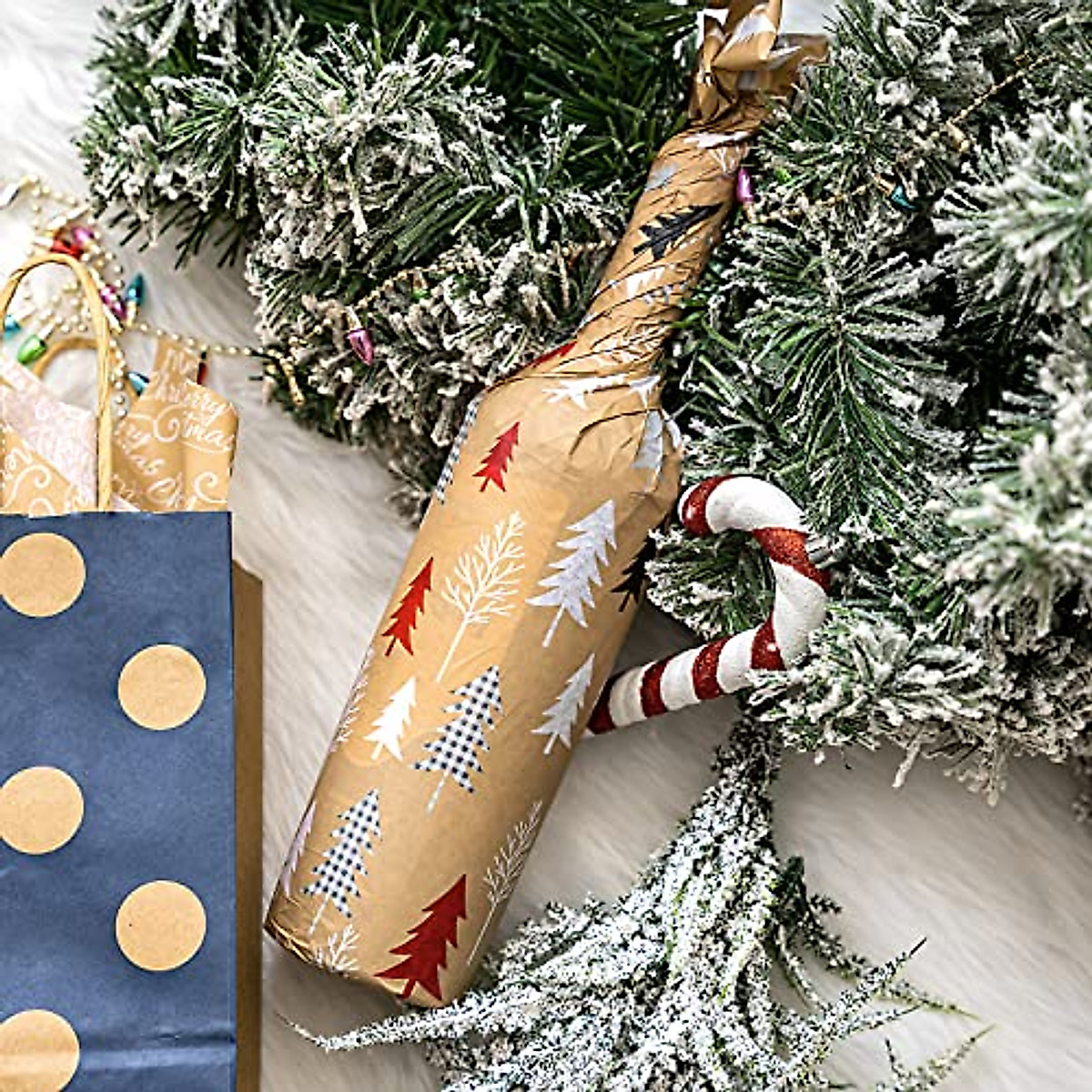 MAYPLUSS Christmas Wrapping Tissue Paper - 90 Sheets - Kraft Santa Design - 13.7 inch X 19.7 inch Per Sheet