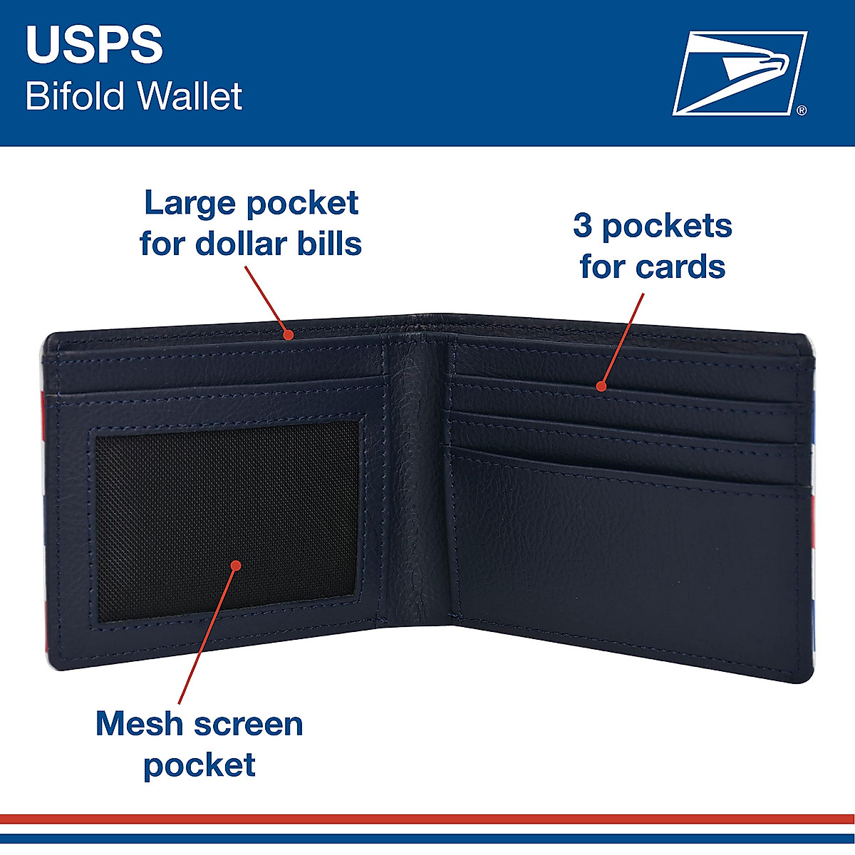 USPS U.S Mail Eagle Logo Bifold Wallet, Slim Wallet in Decorative Tin Case, Multi
