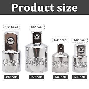 Dianrui 4PCS Sliver Socket Adapter Set,1/4" x 3/8", 3/8" x 1/4", 3/8" x 1/2", 1/2" x 3/8" Square Ratchet Socket Adapter/Reducer Converter Sets Kit For Car and Construction Work K-009