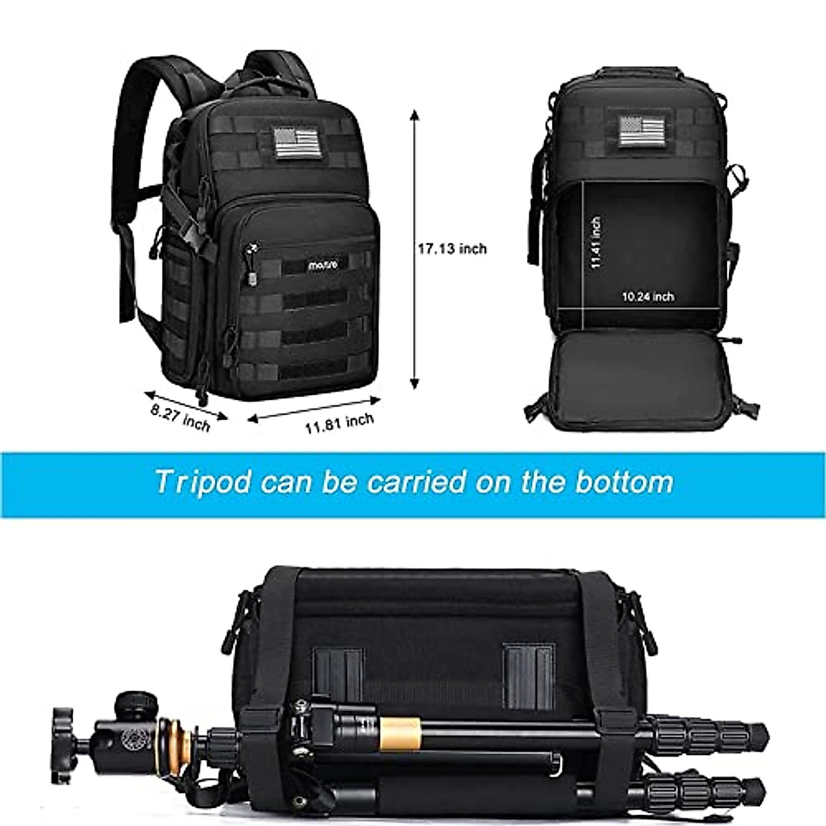 MOSISO Camera Backpack, DSLR/SLR/Mirrorless Photography Tactical Camera Bag Case with Tripod Holder & 15-16 inch Laptop Compartment Compatible with Canon/Nikon/Sony/DJI Mavic Drone, Black