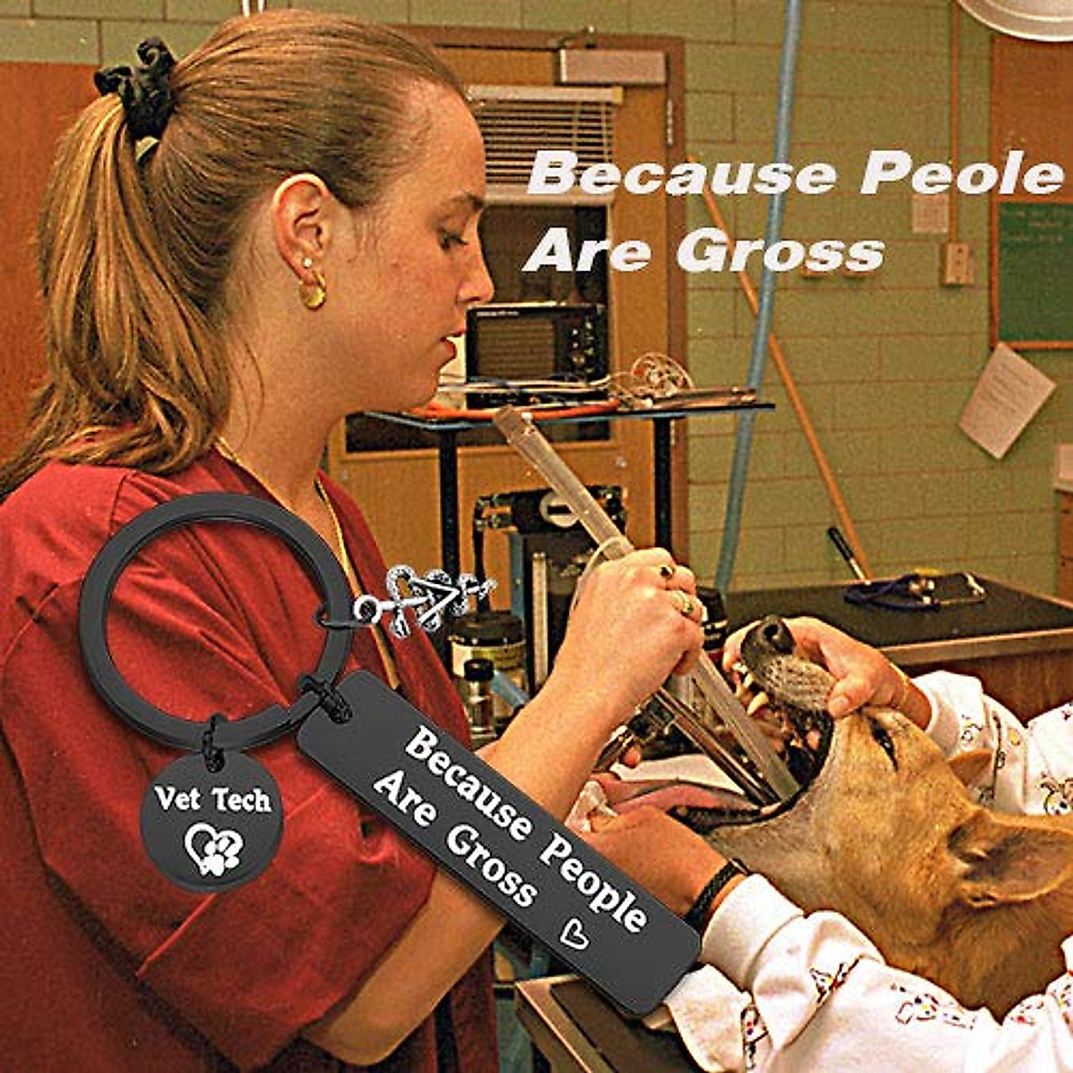 MAOFAED Vet Techs Gift Funny Veterinary Technician Gift Because People Are Gross Veterinarian Keychain Vet student gift Veterinarian Graduation Gift (because people are gross black)