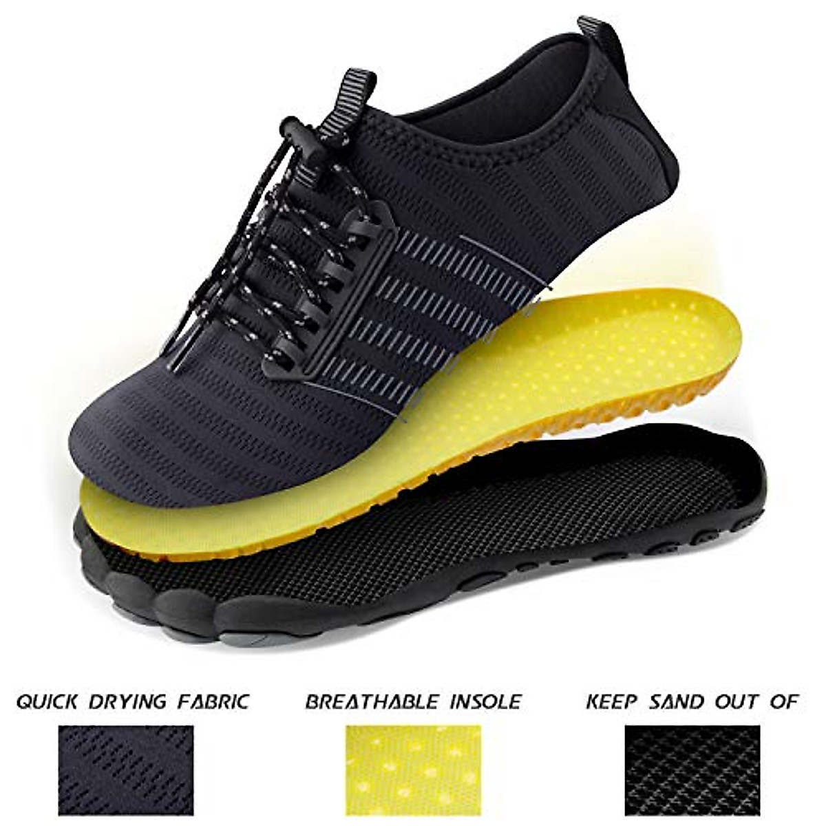 SAYOLA Water Shoes Womens Mens Swim Pool Beach Aqua Quick Dry Sports Barefoot Diving Boating 501 Black