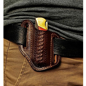 ADAM KNIVES Leather Pocket Knife Sheath For Belt, Slanted Sheath, Tooled Leather Sheath, Beautiful Folding/Trapper Knife Leather Cover 100% Real Leather (Dark Brown)