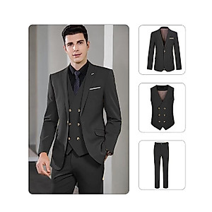 Mens Stylish 3 Piece Dress Suit Classic Fit Wedding Formal Jacket & Vest & Pants Black 4XL