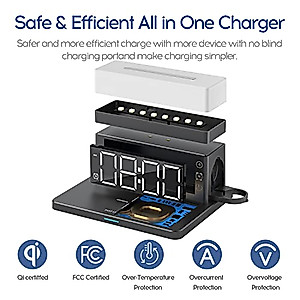 SMSASOEO Wireless Charger,6 in 1 Wireless Charging Station with Digital Alarm Clock & Night Light,15W Fast Charger Compatible with iPhone 14/13/12/11/XS Samsung Galaxy AirPods & Apple Watch