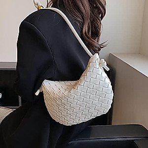 Woven Hobo Handbag Women Shoulder Bag Purse Handmade Casual Tote Bag Fashion Dumpling Clutches (Beige)