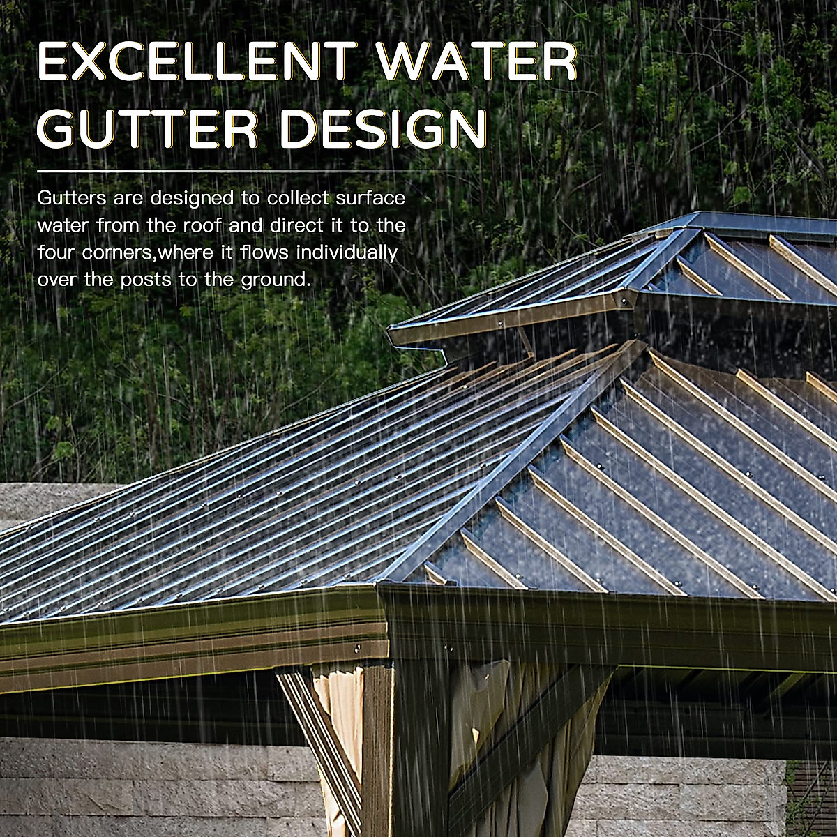 Domi Outdoor Hardtop Gazebo 12x16ft Metal Gazebos Backyard Pavilion Aluminum Roof Canopy with Mosquito Netting and Curtains for Patio,Garden,Lawn (Brown)