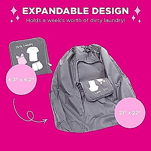 Miamica Soft Travel Laundry Bag with Zipper and Drawstring, Gray, 21” x 22” – Keep Your Dirty Clothes Separate and Your Suitcase Organized – Expandable, Durable, and Foldable Laundry Bag