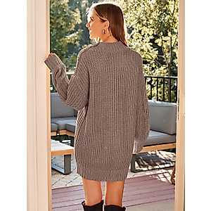 LILLUSORY Women's Crewneck Oversized Sweater Dress 2024 Fall Fashion Cable Knit Long Sleeve Dresses Chunky Pullover Tops Nutmeg XL