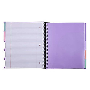 Mintra Office Durable PREMIUM Spiral Notebook, ((Lavender, 5 Subject (8.5in x 11in)) - Fabric Covered Coils, No Snags, College Ruled, Adjustable PocketDividers, Ruler, Organization, Student, School