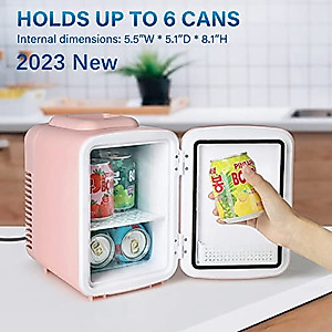 Simple Deluxe Mini Fridge, 4L/6 Can Portable Cooler & Warmer Freon-Free Small Refrigerator Provide Compact Storage for Skincare, Beverage, Food, Cosmetics, Pink New