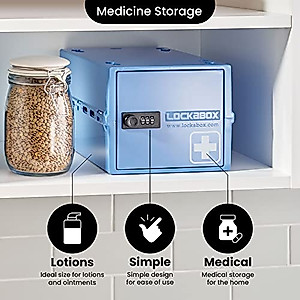 Lockabox One™ | Premium Medicine Lock Box | 10 Litre Medication Lock Box With Code For Medicines, Vitamins & Supplements | External Size 12 x 8 x 6.6 inches (Medi Blue)