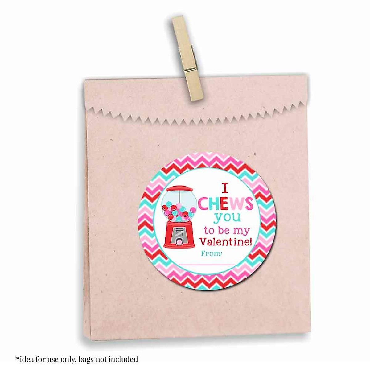 I Chews You Bubble Gum Valentine Party Favor Sticker Labels for Kids, 40 2" Party Circle Stickers by AmandaCreation, Great for Classroom Valentines, Envelope Seals, Gifts & Treats