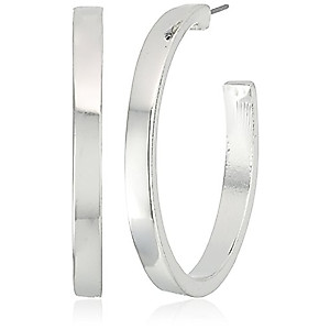 GUESS "Basic" Silver Logo Open Hoop Earrings
