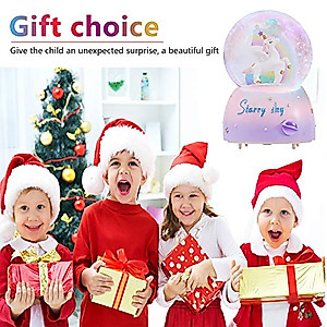 Sethruki Unicorn Music Snowball, 3.94 Inch Automatic Snowfall Music Box, with LED Rainbow Snow Lights, Birthday, Christmas, Ideal Gift for Girls