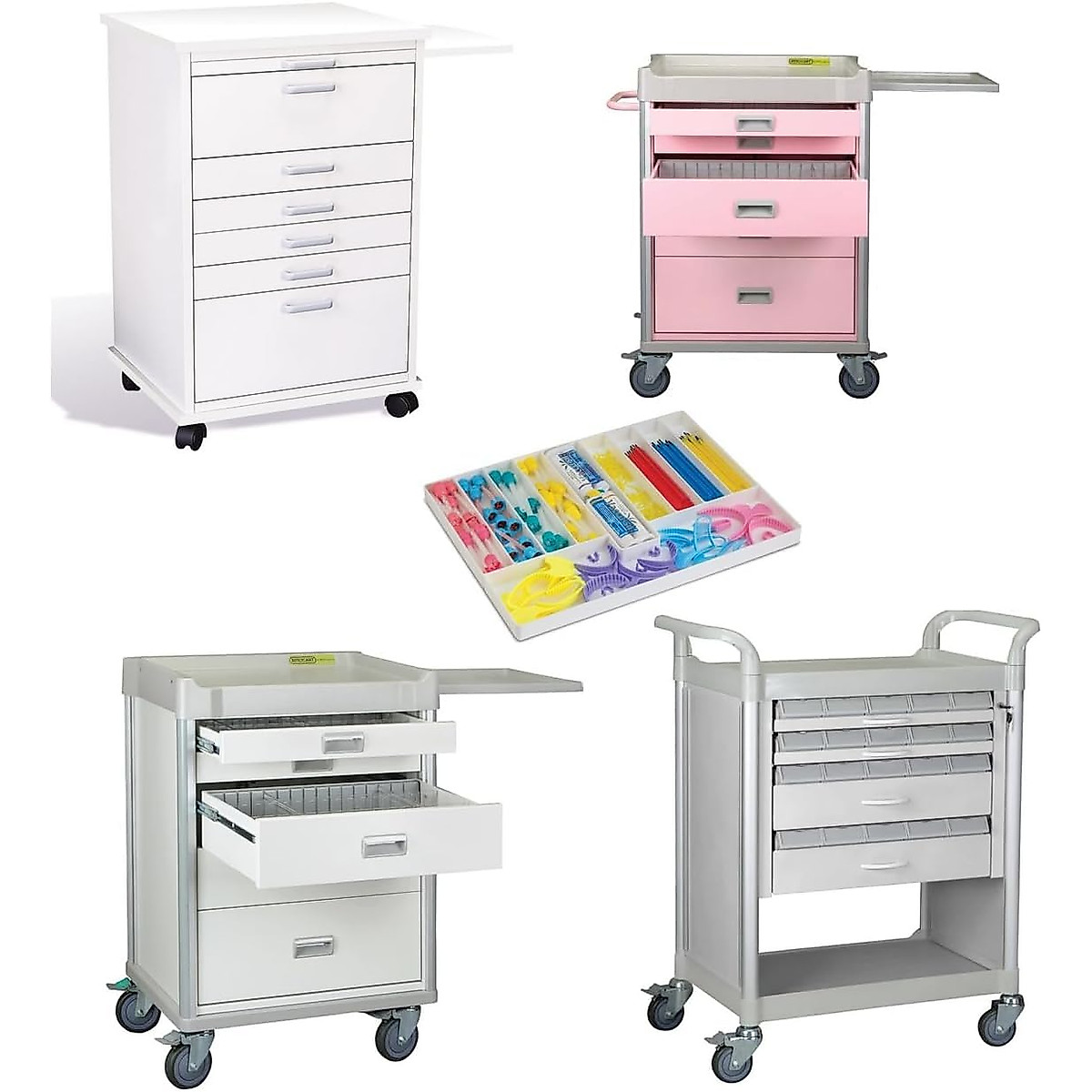 AmeriCan Goods 3/Pieces Dental 3/Section Large Drawer Organizer Tray, Dental Supply Cart Section Divided White Tray for Medical/Dental Supply