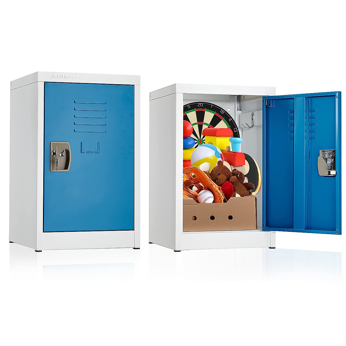 AdirOffice Kids Steel Metal Storage Locker - for Home & School - with Key & Hanging Rods (24 in 1 Door, Blue)