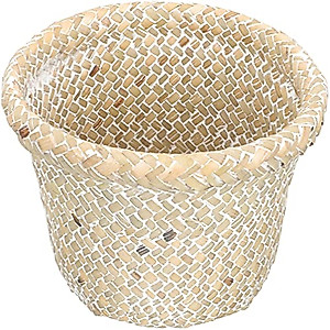 Operitacx Rattan Wastebasket Seagrass Storage Baske Round Waste Bin Trash Can Garbage Bin Waste Paper Container Laundry Hamper for Home Office Kitchen Bathroom
