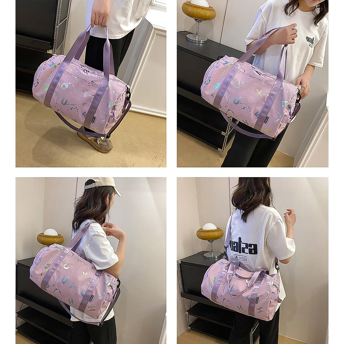 Small Gym Bag for Women, Cute Sports Travel Duffel Bags with Shoe Compartment & Wet Pocket, Carry On Weekender Overnight Bag Gym Tote Bag for Weekend Getway Workout Yoga (Purple)