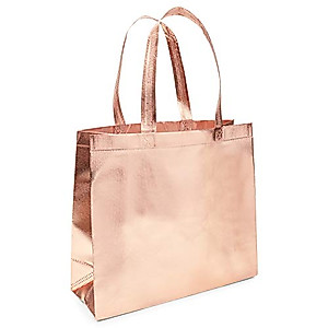 Juvale 24 Pack Holographic Rose Gold Reusable Grocery Bags with Handles for Shopping Boutiques, Birthdays (13.8 x 11.8 x 4.72 In)