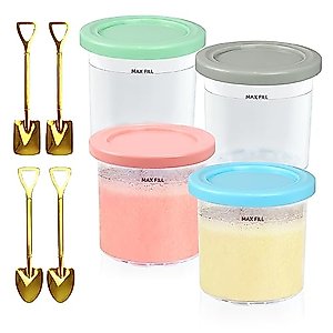 Ninja Creami Containers,4PCS Creami Pint Containers,Ice Cream Pints Containers with Lids for NC301 NC300 NC299AMZ Series Ice Cream Maker(Free Spoons)
