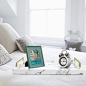 MCBZ Home furnishings, Serving Trays, Coffee Table Decorative Trays, Marbled Leather Trays, Gold Handle Storage Trays (White/Marbled)