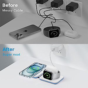 3 in 1 Mag-Safe Charger, Magnetic Wireless Charger Travel Stand for iPhone 15/14/13/12/Pro/Plus/Max, Apple Watch Charger for iWatch 9/8/Ultra/7/6/SE/5/4/3, Charging Station for AirPods 1/2/3/Pro