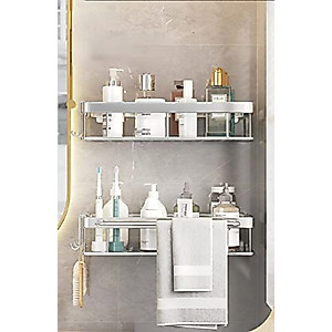 JZRH Shower Box, Strong Adhesive Shower Box Set of 2, with Hanging Rod and 2 Detachable Hooks, Suitable for Bathroom, Kitchen, Balcony and Toilet Black