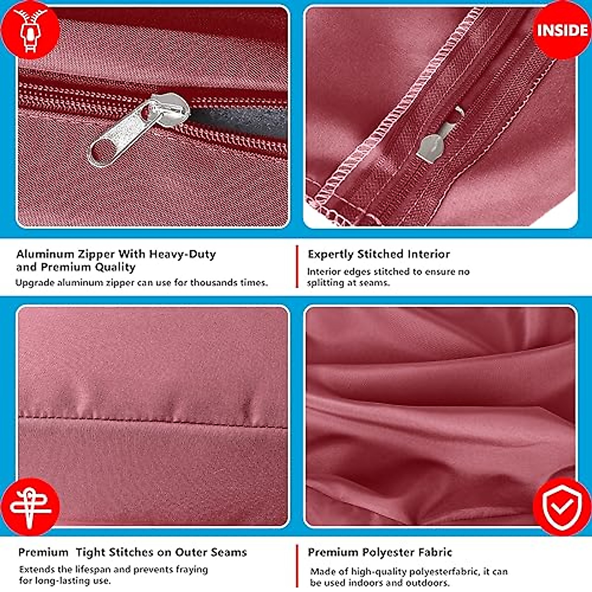 SUSIE'S GARDEN 9p Patio Cushion Covers Outdoor Patio Cushions Covers Replacement Waterproof with Zipper for 5 Pcs Patio Furniture Set, Slipcovers for Outdoor Cushions Red, Covers Only