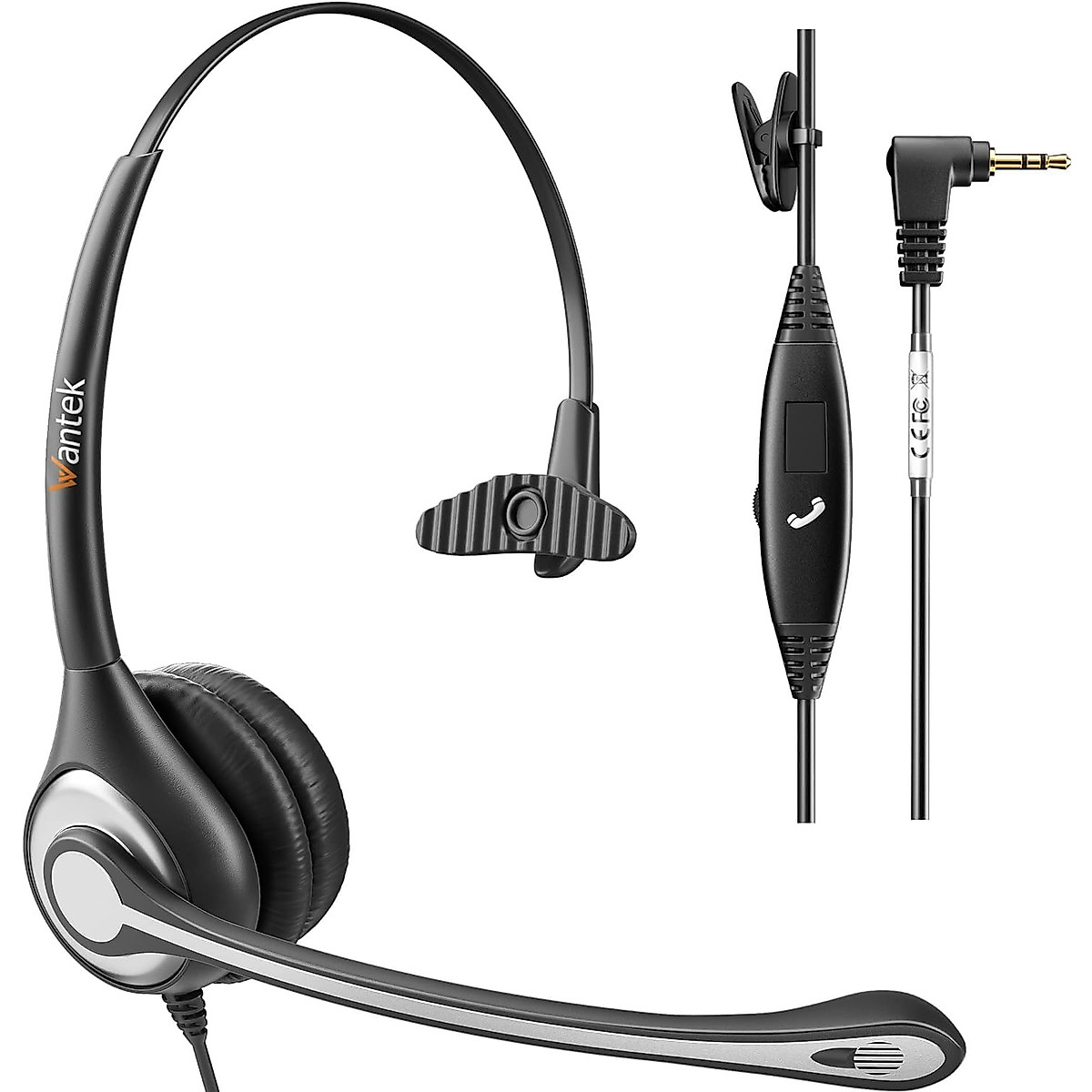 Phone Headset 2.5mm with Microphone Noise Cancelling & Volume Controls, Telephone Headphone Compatible with Panasonic Dect 6.0 Phones, Comfort-Fit Telephone Headset for AT&T Vtech Cordless Phones