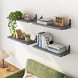 YGEOMER Floating Shelves, Set of 4, Gray Wood Wall Mounted Shelf for Living Room, Bathroom, Bedroom and Plants