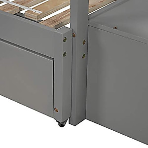 Twin Over Twin/King Bunk Beds with Trundle, New Version Wooden Bunk Beds with Storage Drawers and Stairs, Extendable Pull-Out Bunk Bed, Convertible to Twin Over King Bunk Beds (New, Grey)