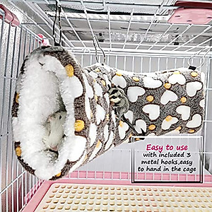 LEFTSTARER Guinea Pig Accessories Sugar Glider Cage Accessories Hamster Rat Toys Ferret Hammock Hanging Tunnel for Small Animals （Heart-Brown）