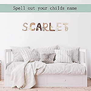 Neutral Animal Alphabet Wall Decals - 6-inch large alphabet letters for wall | 26 English abc wall stickers for kids featuring cute watercolor animals | Perfect abc wall decor for neutral nursery, earthy playroom, or boho classroom decor