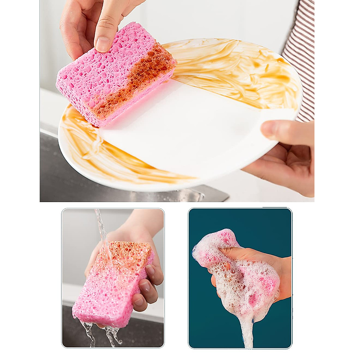 12-Count Kitchen Sponges- Compressed Cellulose Sponges Non-Scratch Natural Dish Sponge for Kitchen Bathroom Cars, Funny Cut-Outs DIY for Kids