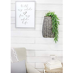 AuldHome Wall Hanging Pocket Basket; Woven Wicker Rustic Farmhouse Gray Washed Long Basket; 17 x 9 x 5 Inches