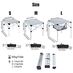 iClimb Lightweight Stable Alu. Folding Square Table Roll Up Top with Carry Bag for Camping Picnic Backyards BBQ Camp Kitchen (Silver, S)