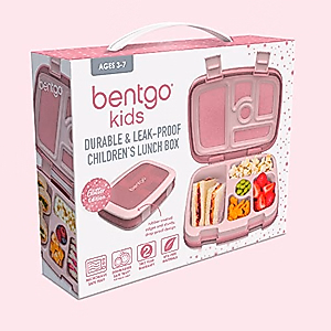 Bentgo® Kids 5-Compartment Lunch Box - Glitter Design for School, Ideal for Ages 3-7, Leak-Proof, Drop-Proof, Dishwasher Safe, & Made with BPA-Free Materials (Glitter Edition - Petal Pink)