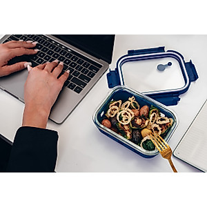 GC GENICOOK Glass Food Storage Meal Prep Containers - Bowls with Silicone Sleeve and Airtight Durable Glass Lids- Bento Box Lunch Box -stackable,microwave and freezer safe,(5 Pack, 22 Ounce)