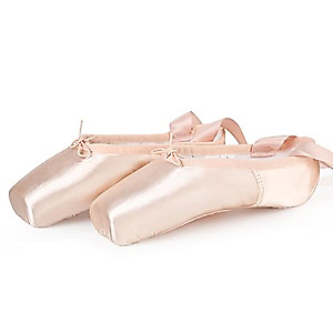 Ballet Pointe Shoes for Girls Women Professional Dance Shoes with Ribbon Toe Pads Pink