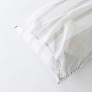 SUSYBAO Pink Striped Duvet Cover King 100% Cotton Gray White Striped Duvet Cover 3 Pieces Set 1 Farmhouse Horizontal Stripe Duvet Cover with Zipper Ties 2 Pillowcases Soft Grey Geometric Bedding