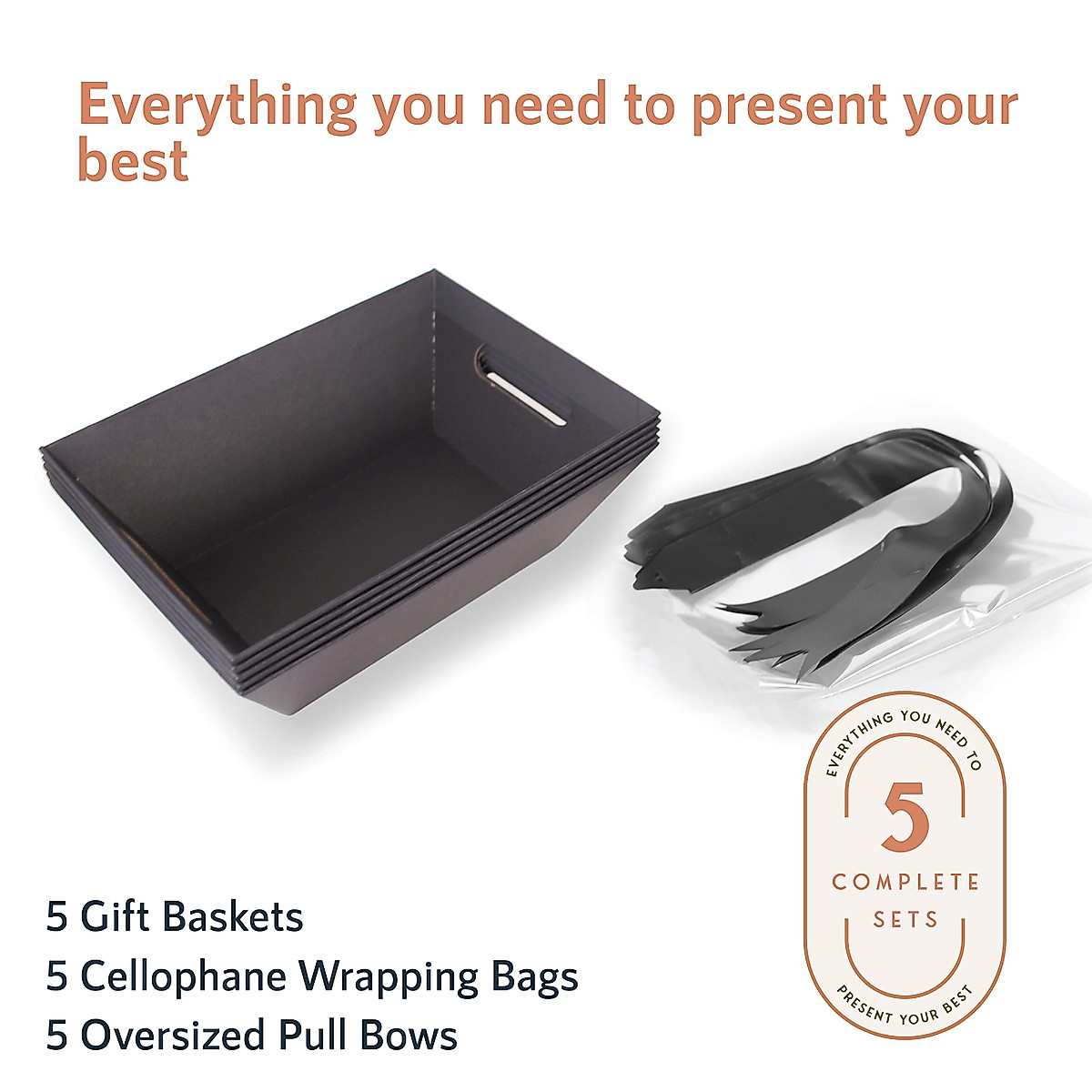 [5 Pk] 8x10” Small Basket for Gifts Empty, Basket Bags, Gold Pull Bows, Crinkle Cut Paper Shred Filler| Gift Basket Kit| Wine Basket Gift Set| Christmas, Easter| Gift to Impress-Upper Midland Products