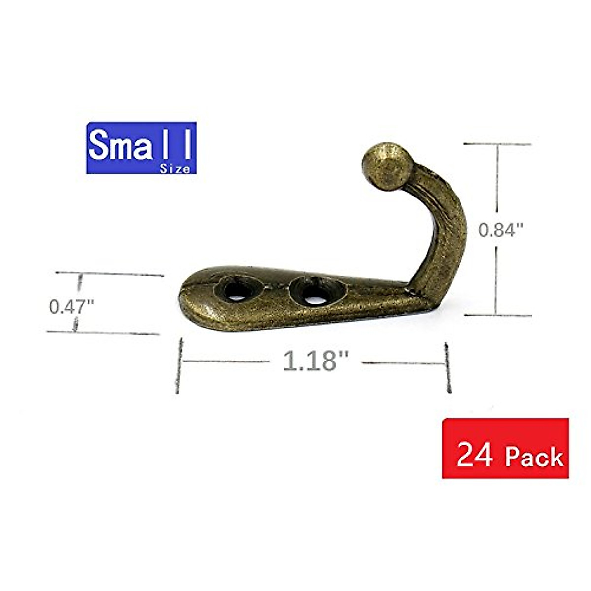Yansanido Pack of 24 Mini Bronze Tone Vintage Style Double Hole Metal Single Hook Hangers Door Hook Hanging with 48 Screws