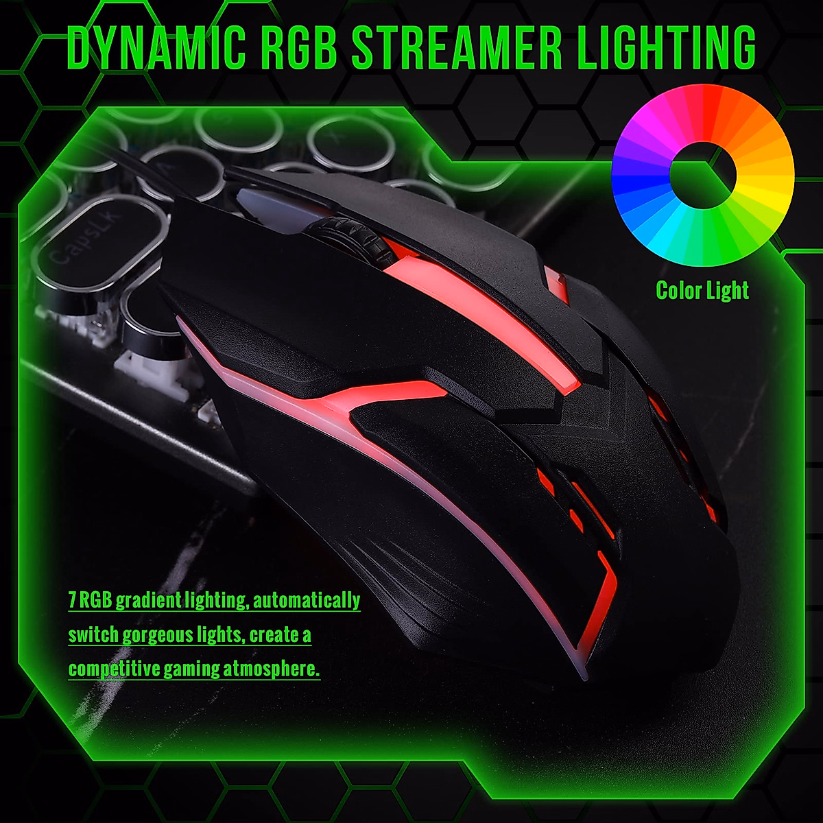 Sratte 30 Pack Black USB Wired Mouse Bulk 1200 DPI RGB Optical Computer Mouse 3 Button 7 Color LED Backlit Wired Ergonomic USB for Gaming Office Desktop Laptop Gamer Computer