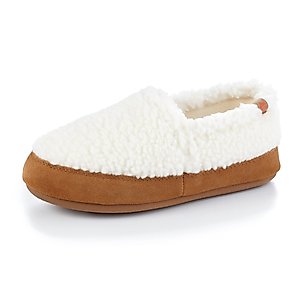 Acorn Moc Slipper – Cozy, Comfortable Moccasins for Women – House Shoes with Memory Foam Cloud Cushioning and Indoor / Outdoor Sole, Buff Popcorn, 6.5-7.5