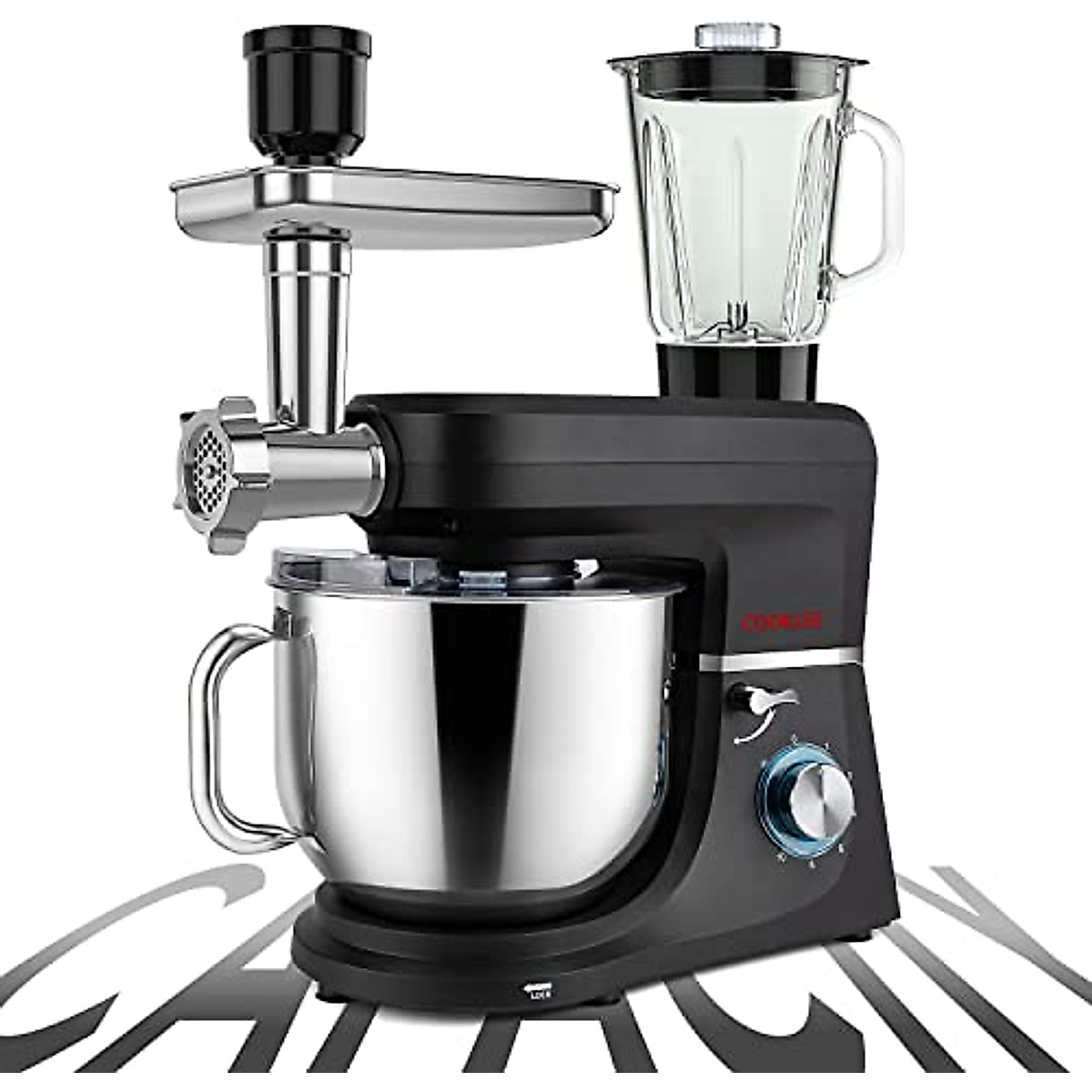 COOKLEE 6-IN-1 Stand Mixer, 8.5 Qt. Multifunctional Electric Kitchen Mixer with 9 Accessories for Most Home Cooks, SM-1507BM (Black)