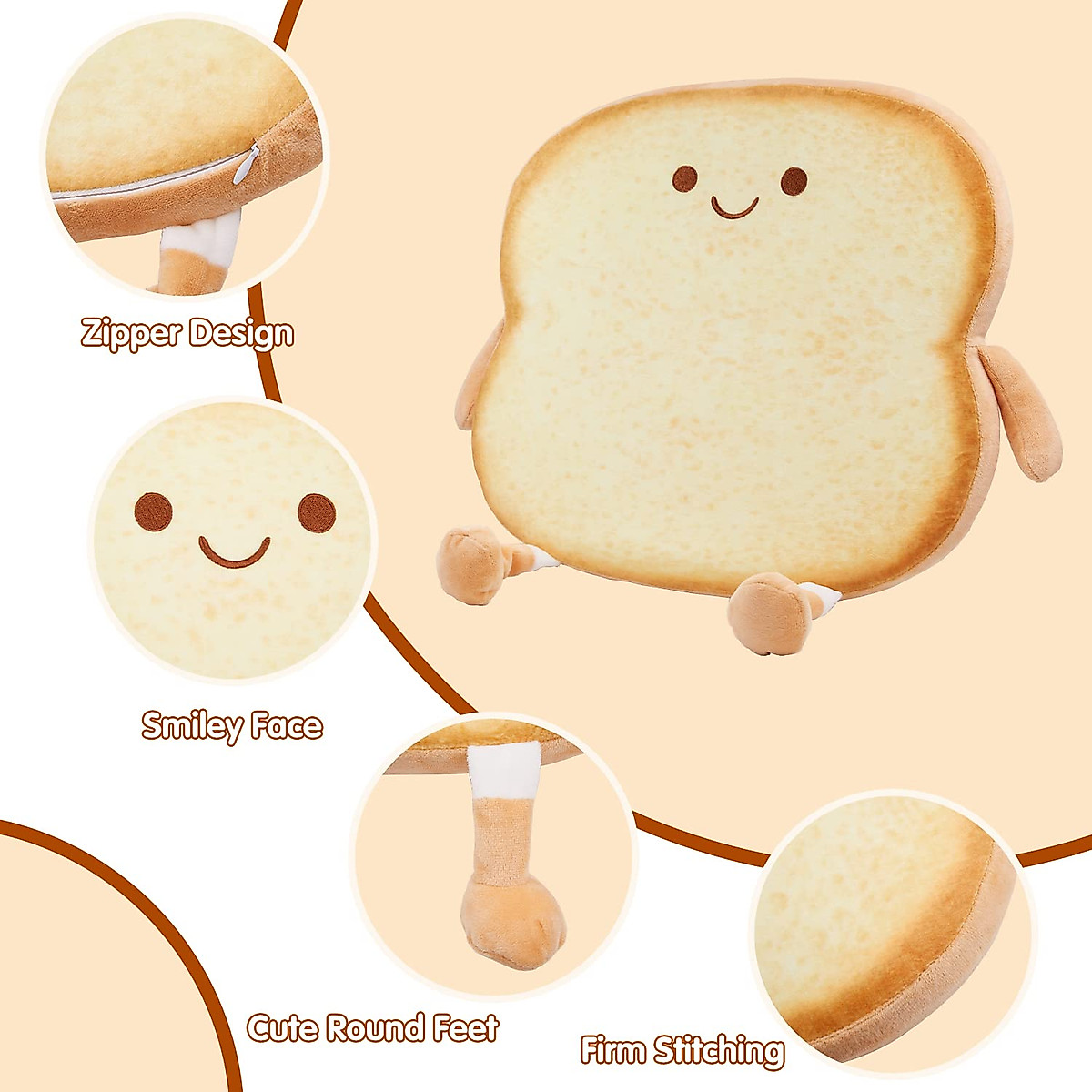 Oumelfs Toast Seat Cushion Cute Chair Pillow Pads Memory Foam with Removable Cover Gaming Chair Office Home Bedroom Shop Restaurant Decor (Smile)