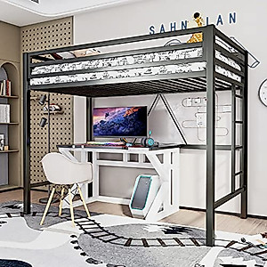ikalido Metal Loft Bed Twin Size, Multifunctional Twin Bed with Safety Guard & Removable Ladder, Space-Saving/Noise Free/No Box Spring Needed/Matte Black