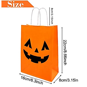 24 Pieces Halloween Pumpkin Gift Candy Bags, Halloween Paper Bags with Handle Trick or Treat Bags Party Favor for Halloween Party Decorations